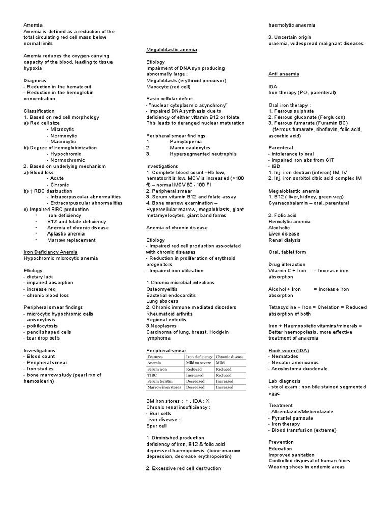 Anemia Note | PDF | Anemia | Hematology