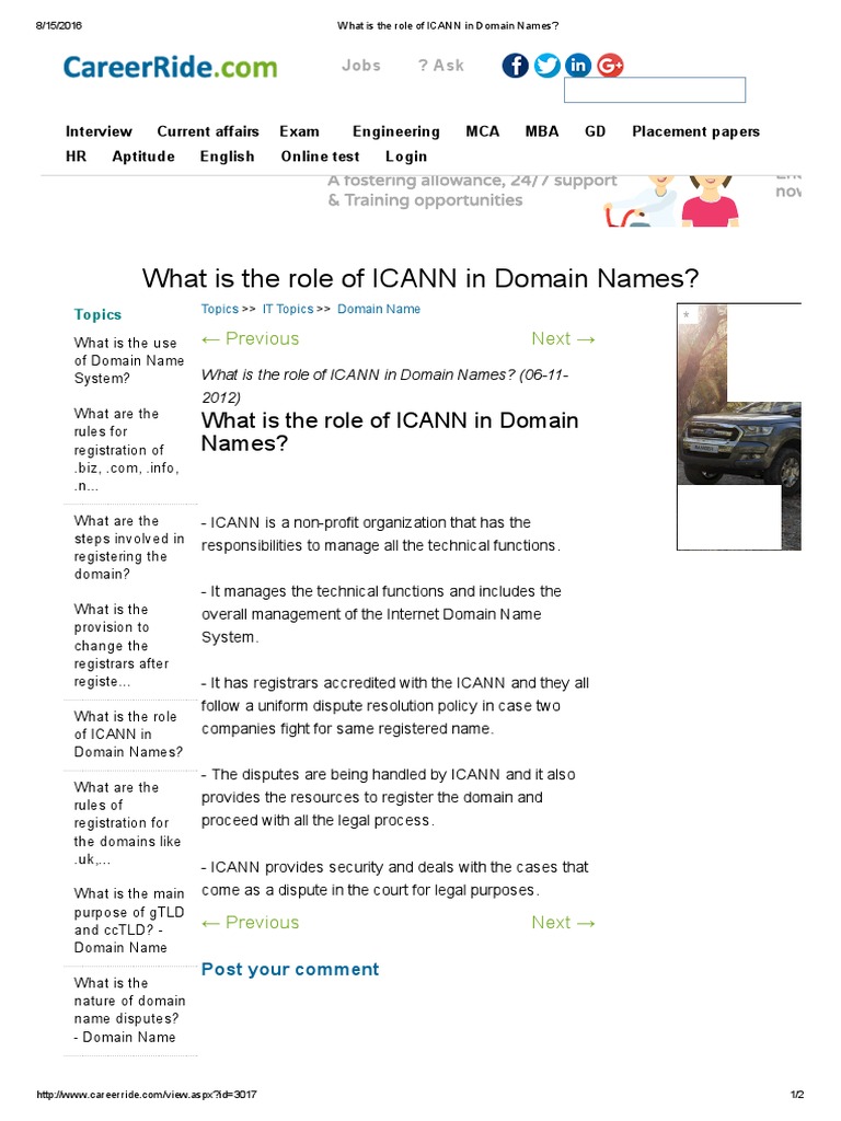 What Is The Role of ICANN in Domain Names | PDF