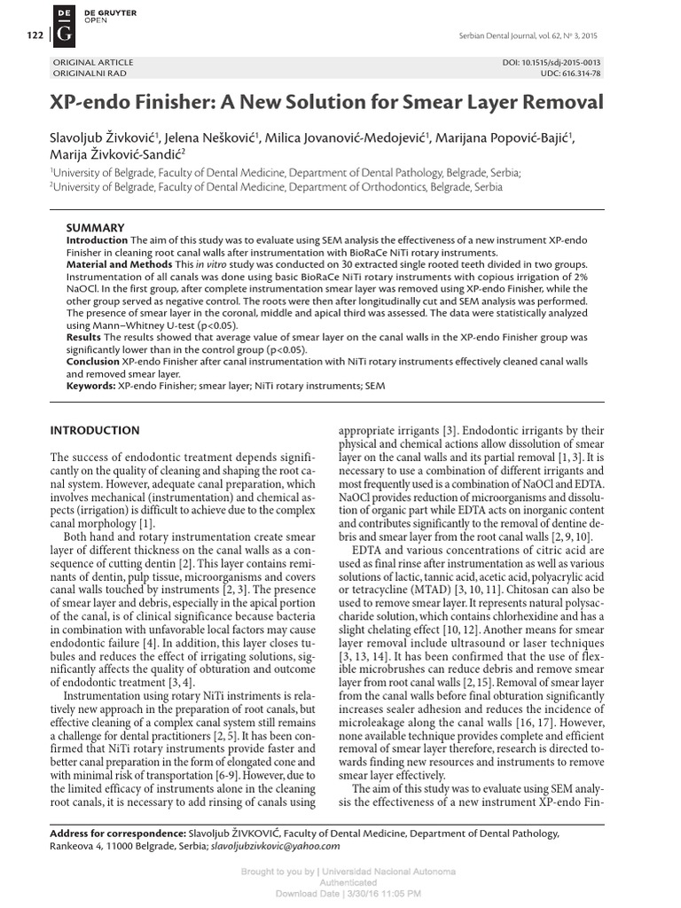 Xp-Endo Finisher. - A New Soljtion For Smear Layer Removal | PDF ...