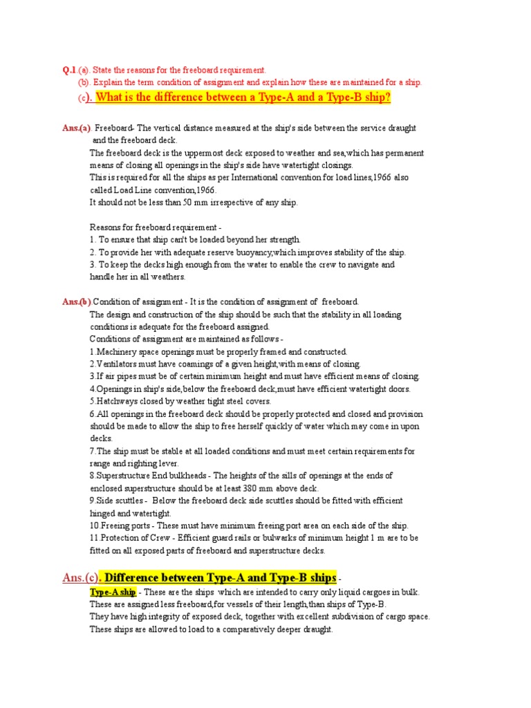 Type A & B Ship Question & Answer | PDF | Ships | Shipbuilding