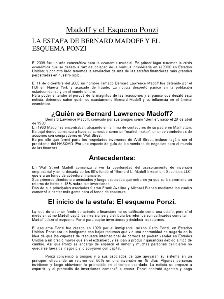 Madoff y su Esquema Ponzi Desenmascarado | PDF | Esquema Ponzi | Economias