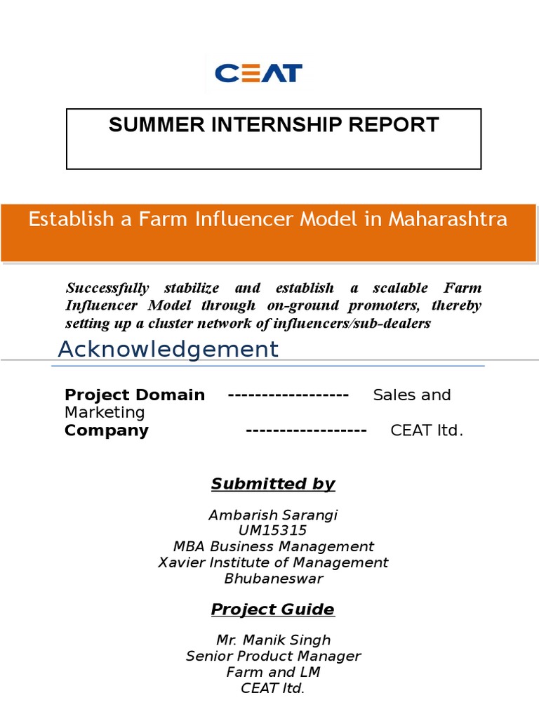 CEAT Farm Segment Internship Report 2016 | PDF | Retail | Brand