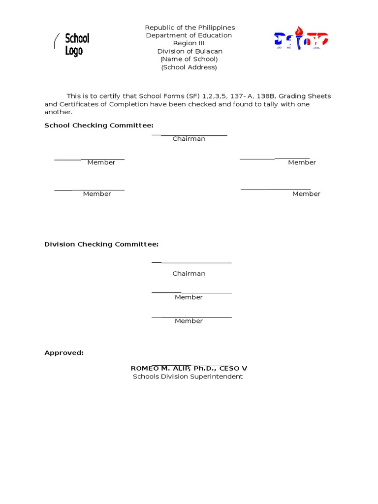 Certification of School Forms Compliance | PDF