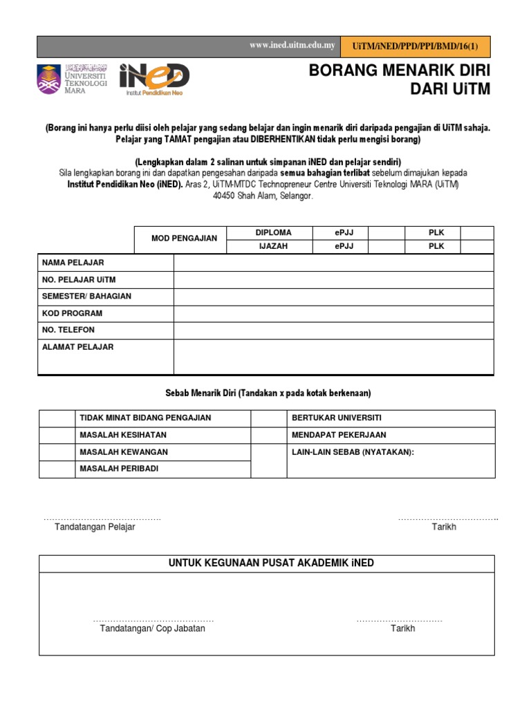 Menarik Diri Daripada Uitm 19052016 | PDF