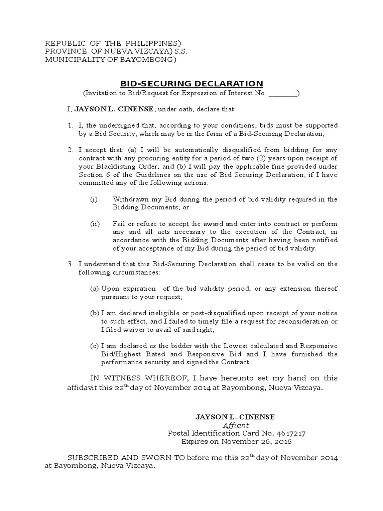 Bid Securing Declaration | PDF | Law