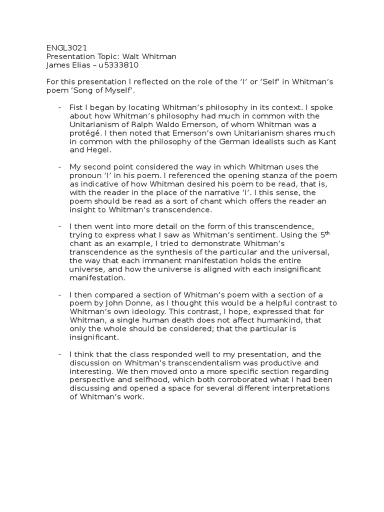 Whitman Write Up | PDF | Classics