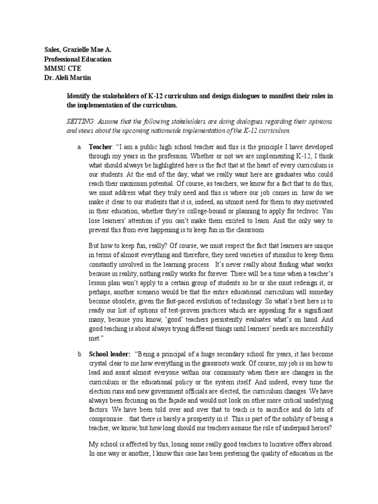 Roles of Stakeholders in Curriculum Development | PDF | Secondary ...