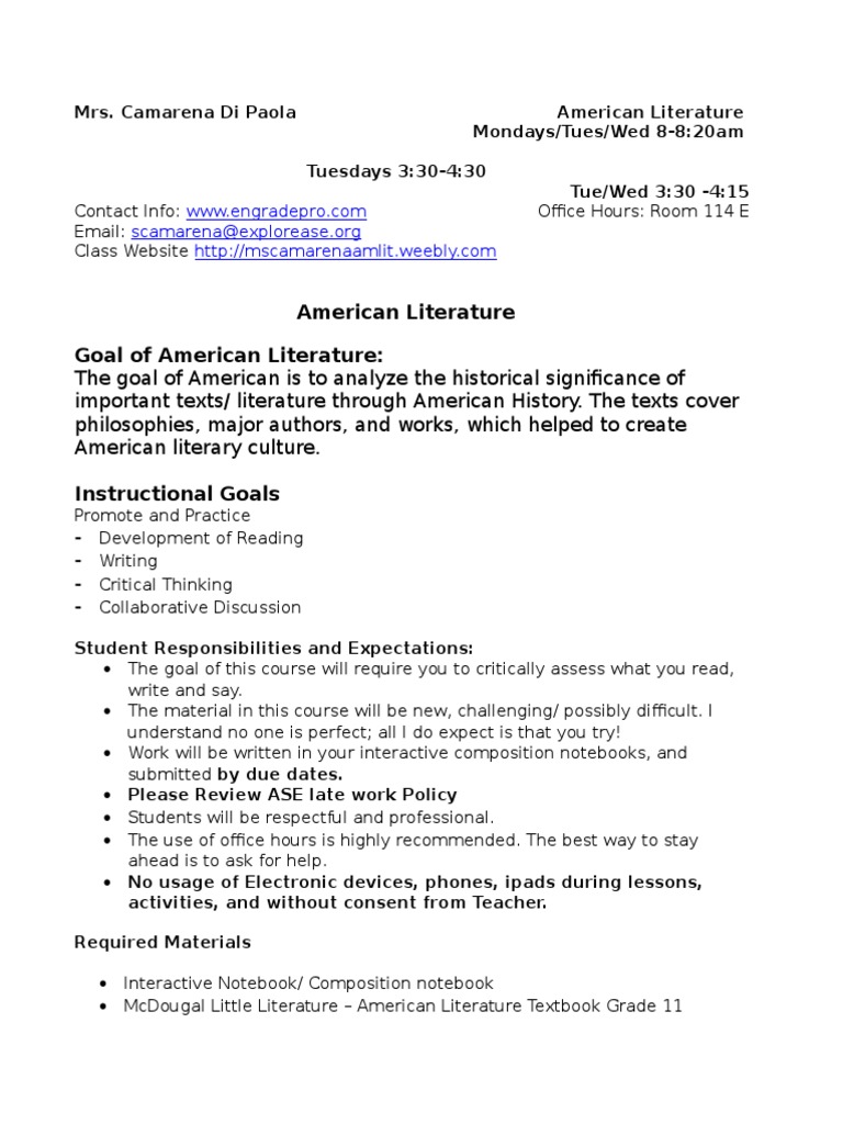 American Lit Syllabus | PDF | Plagiarism | Syllabus
