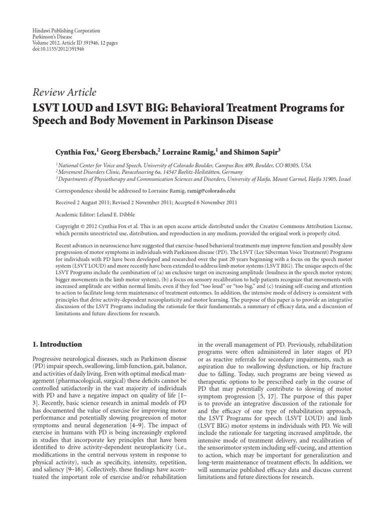 LSVT LOUD and LSVT BIG PDF | PDF | Neuroplasticity | Attention