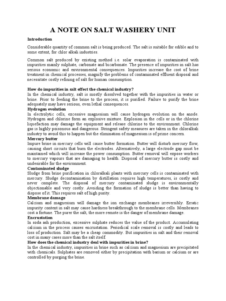 Salt Washery | PDF | Sodium Chloride | Solubility