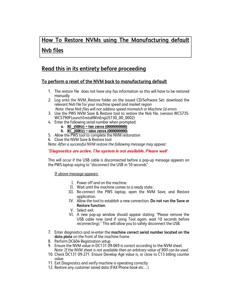 To Perform A Reset of The NVM Back To Manufacturing Default | PDF