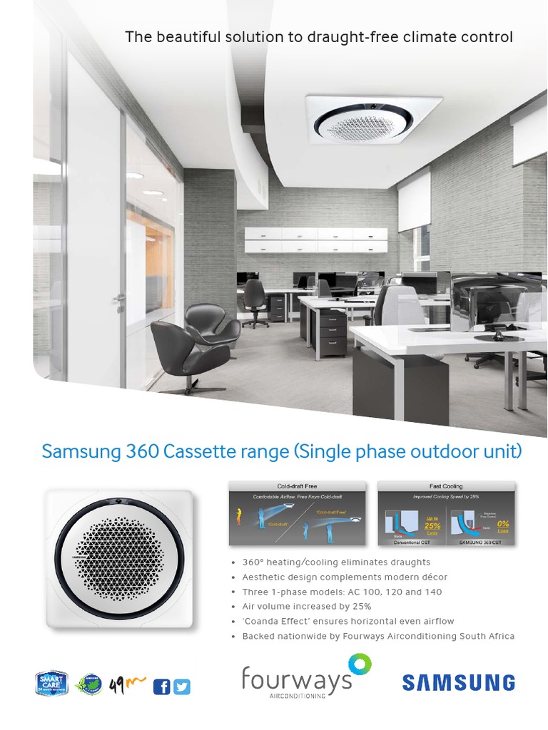Samsung 360 Cassette (1 Phase Outdoor Unit) | Heat Pump | Air Conditioning