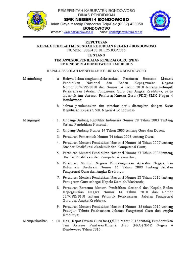 Contoh SK Tim Assesor PKG | PDF