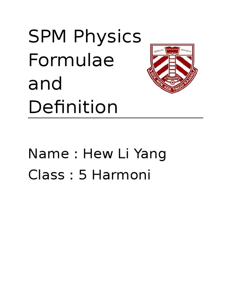 SPM Physics Formulae and Definitions | PDF