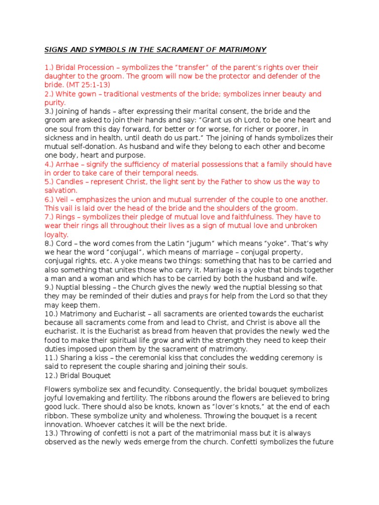Signs and Symbols in The Sacrament of Matrimony | PDF | Bride | Wedding