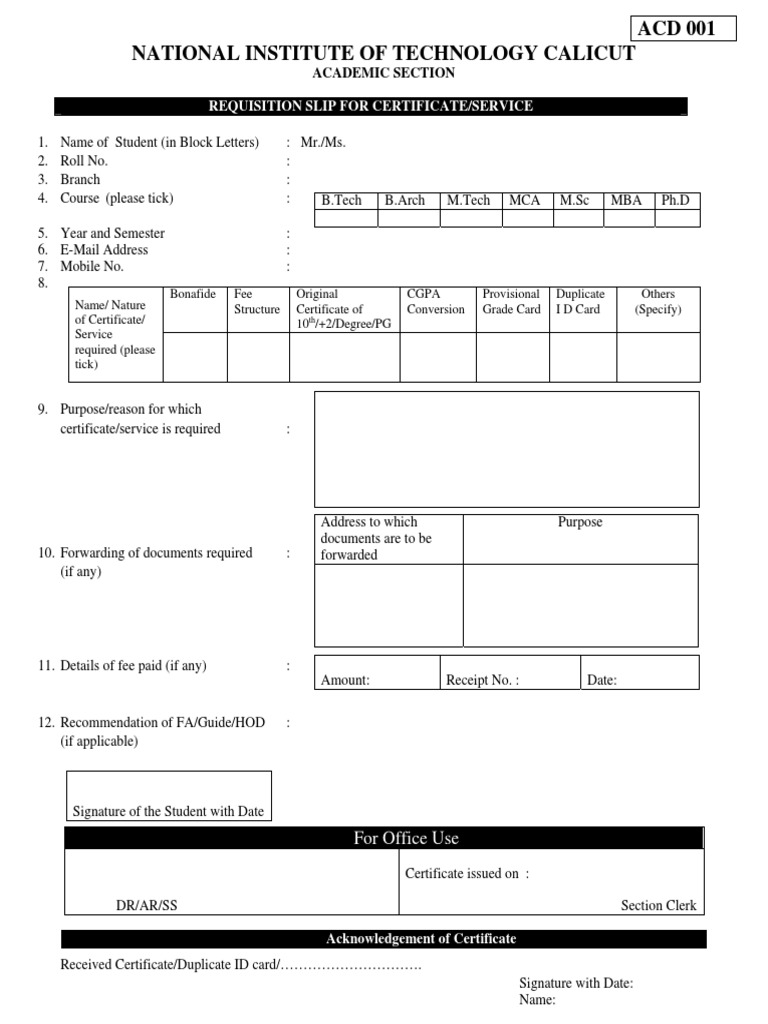 Requisition Slip For Certificate/Service: Academic Section | PDF