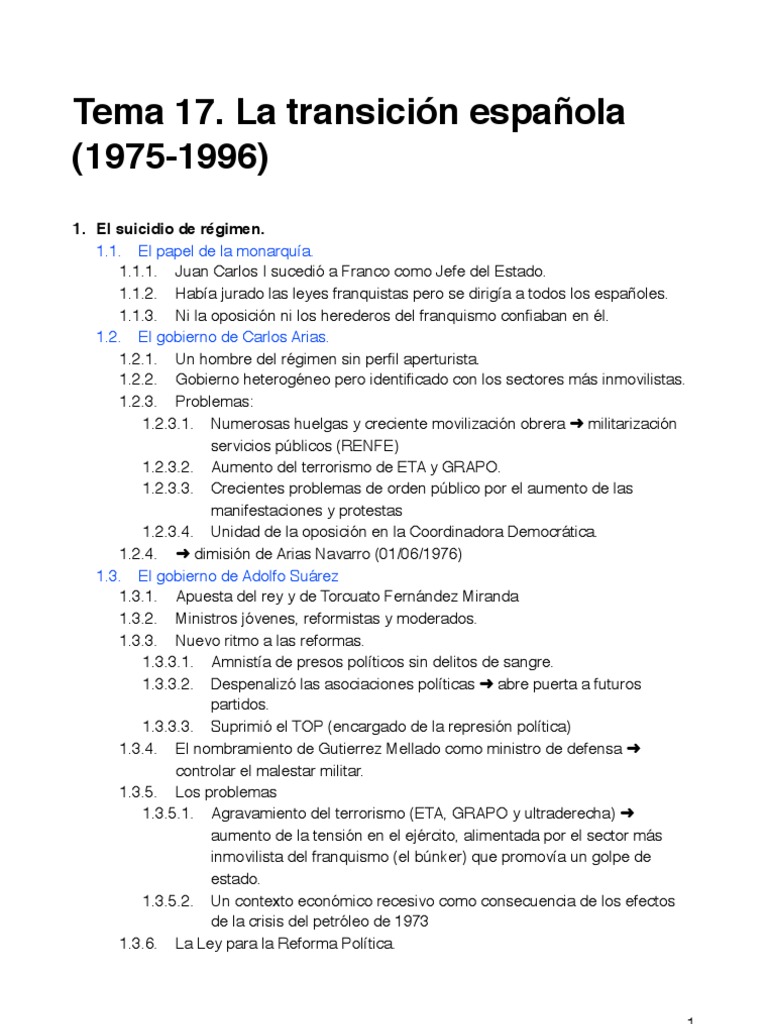 La Transición Española (1975-1996) | PDF | España franquista | Gobierno ...