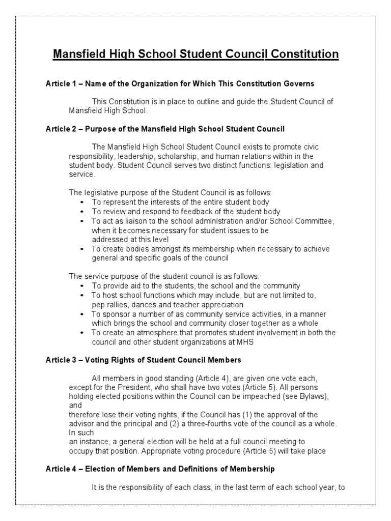 Mansfield High School Student Council Constitution | PDF | Ratification ...