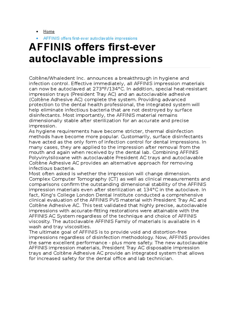 Autoclavable AFFINIS Impression System | PDF