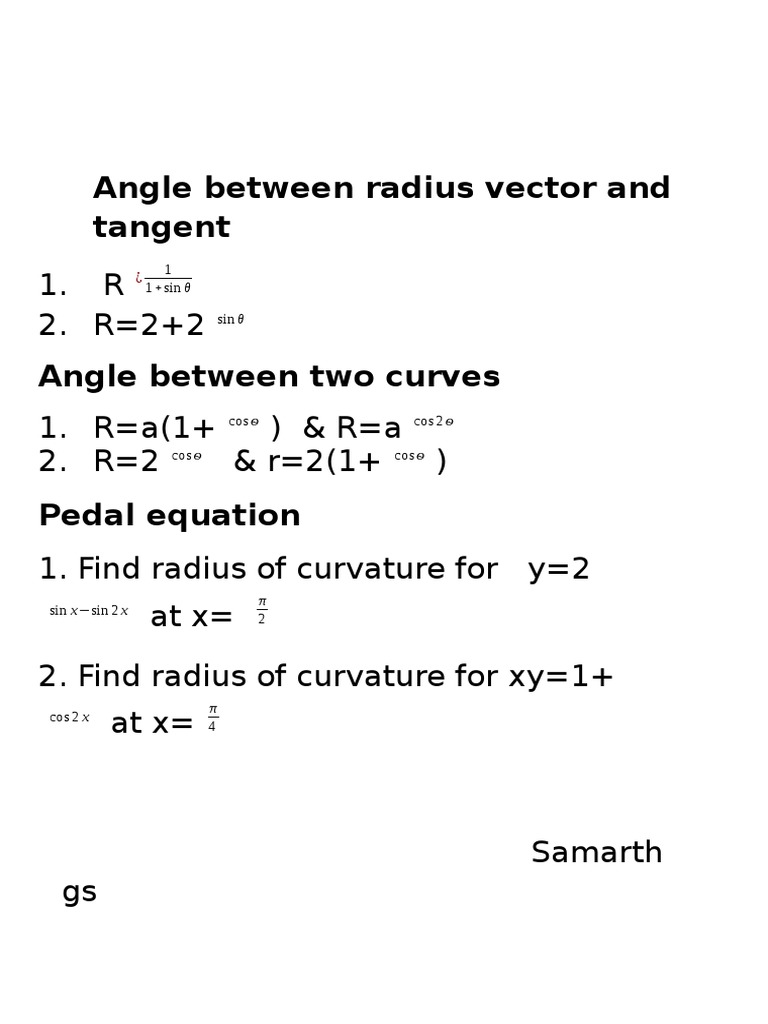 Angle between radius vector and tangent: 1 1+sin θ sin θ | PDF