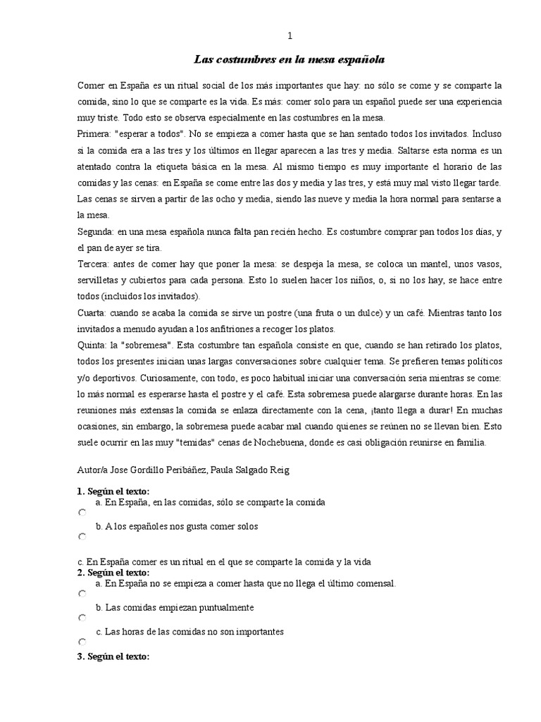 Las Costumbres en La Mesa Española | Descargar gratis PDF | Padre ...