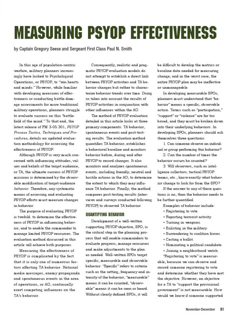 Measuring Psychological Operations PSYOP | PDF | Evaluation | Behavior