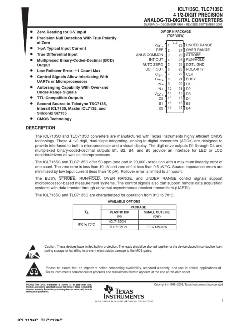 ICL7135 | PDF | Capacitor | Amplifier