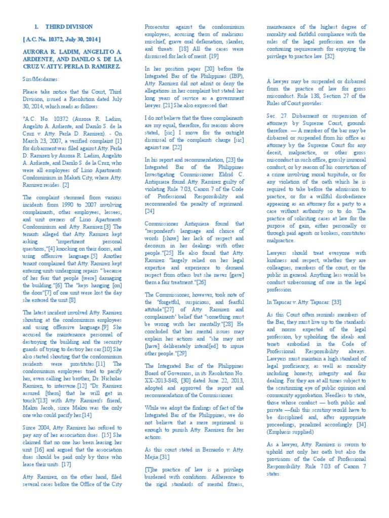 Disciplinary Action Against Attorney Perla D. Ramirez for Violating ...