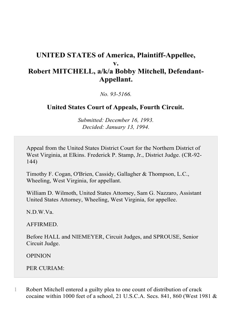 United States v. Robert Mitchell, A/K/A Bobby Mitchell, 16 F.3d 413, 4th Cir. (1994) | PDF ...