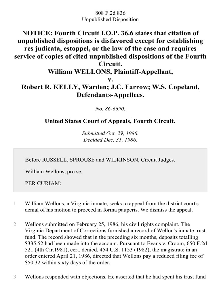 William Wellons v. Robert R. Kelly, Warden J.C. Farrow W.S. Copeland ...