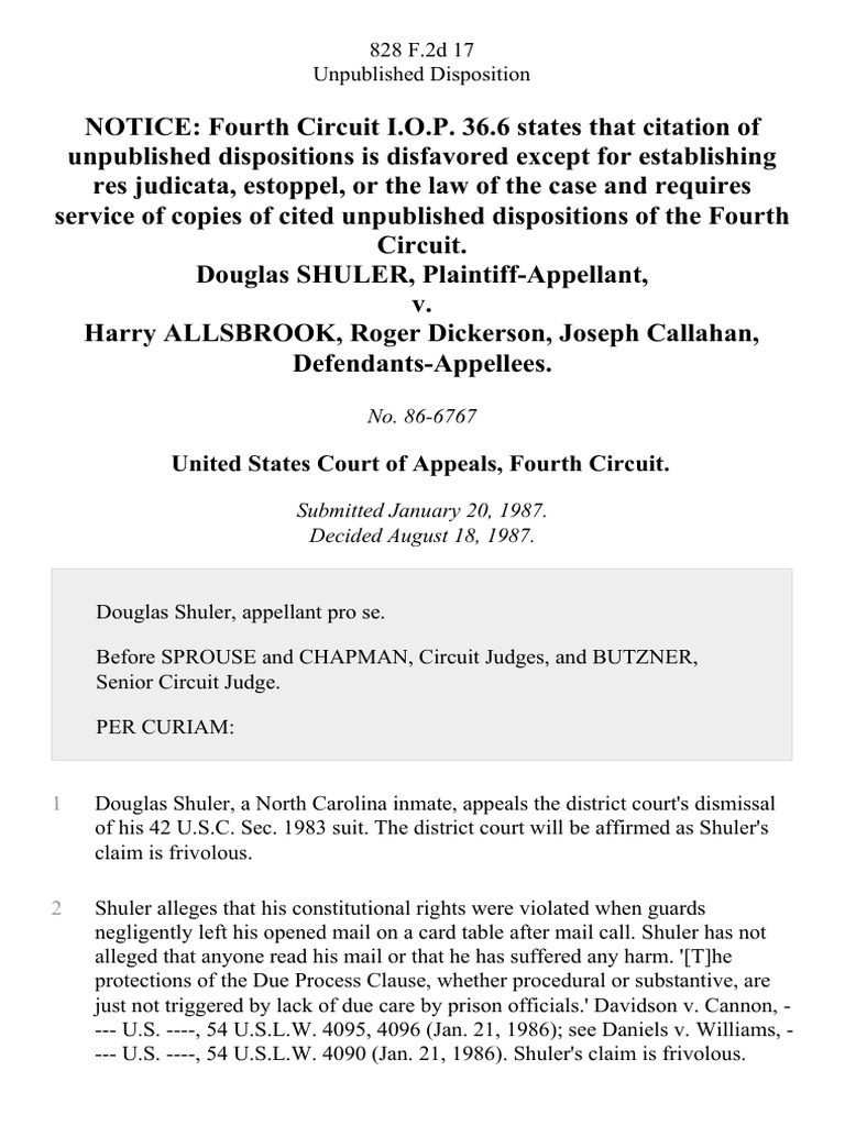 Douglas Shuler v. Harry Allsbrook, Roger Dickerson, Joseph Callahan ...