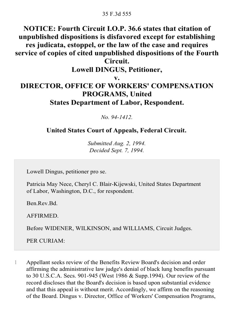 Lowell Dingus v. Director, Office of Workers' Compensation Programs ...