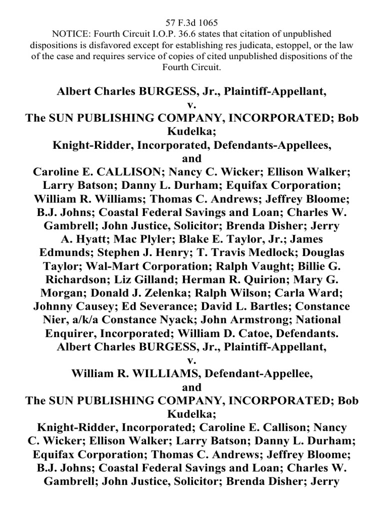 Albert Charles Burgess, Jr. v. The Sun Publishing Company, Incorporated ...