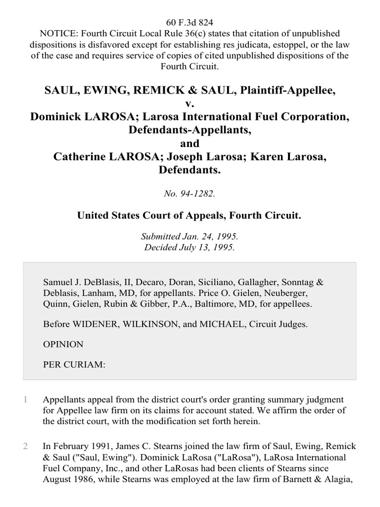 Saul, Ewing, Remick & Saul v. Dominick Larosa Larosa International Fuel ...