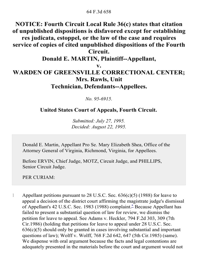 Donald E. Martin v. Warden of Greensville Correctional Center Mrs ...