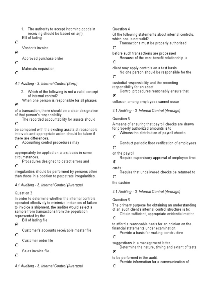 Evaluating Internal Controls and Identifying Weaknesses someone independent of the cash receipts ...