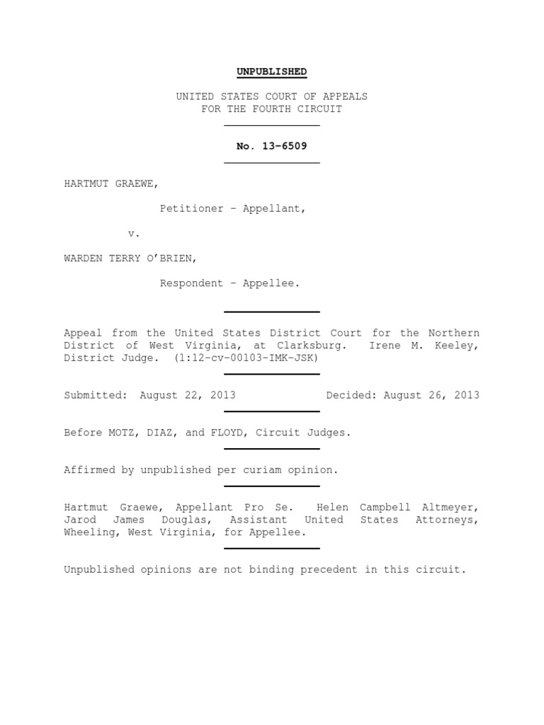 Hartmut Graewe v. Terry O'Brien, 4th Cir. (2013) | PDF