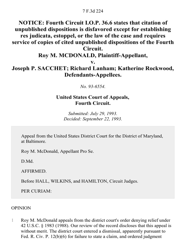 Roy M. McDonald v. Joseph P. Sacchet Richard Lanham Katherine Rockwood ...