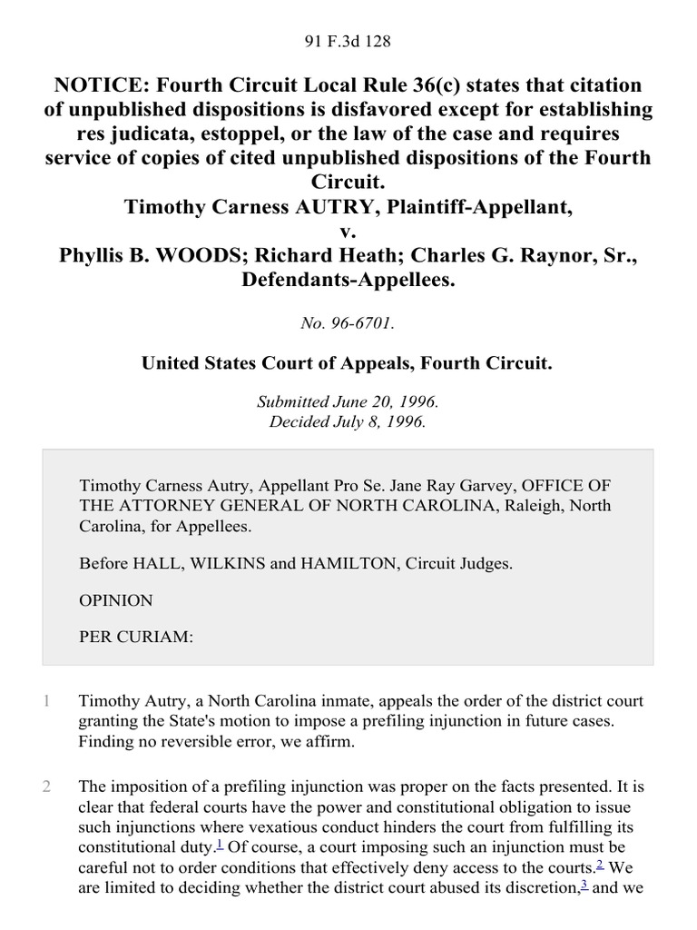 Timothy Carness Autry v. Phyllis B. Woods Richard Heath Charles G ...