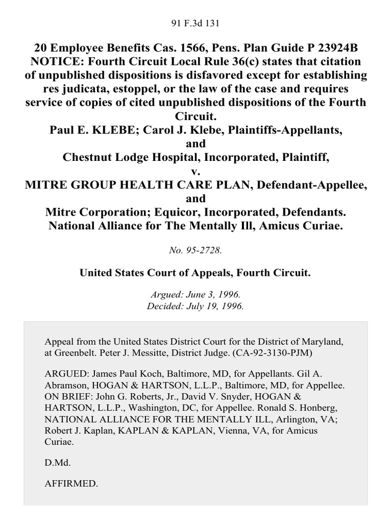 United States Court of Appeals, Fourth Circuit | PDF | Cigna | Insurance