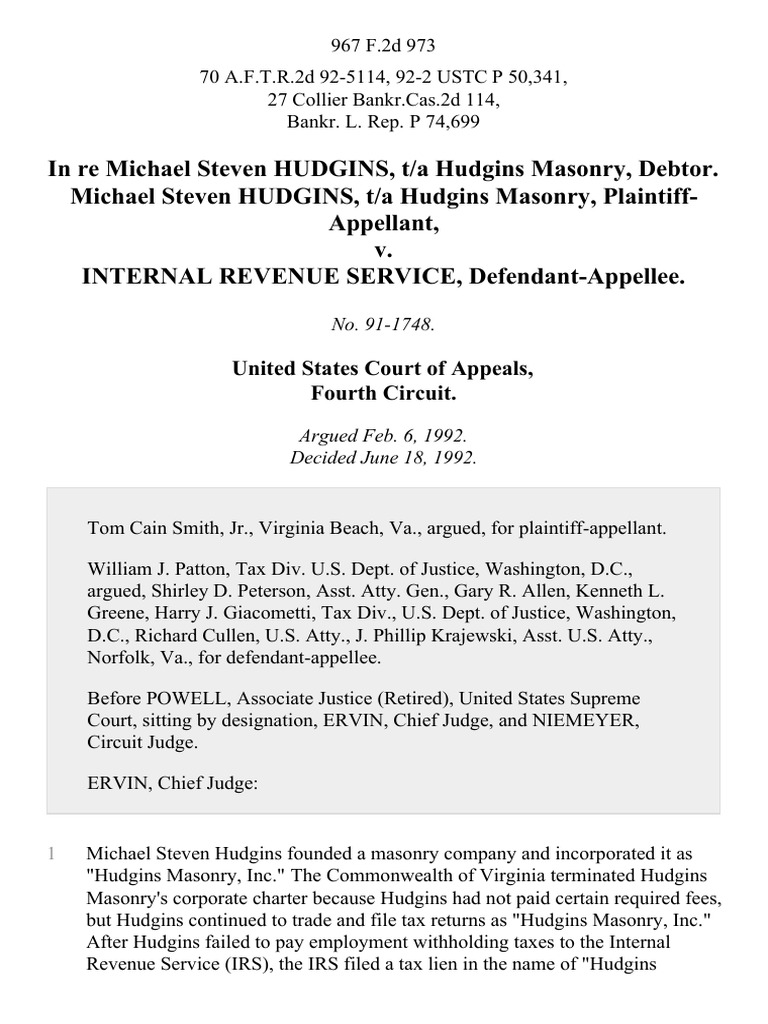 In Re Michael Steven Hudgins, T/a Hudgins Masonry, Debtor. Michael ...
