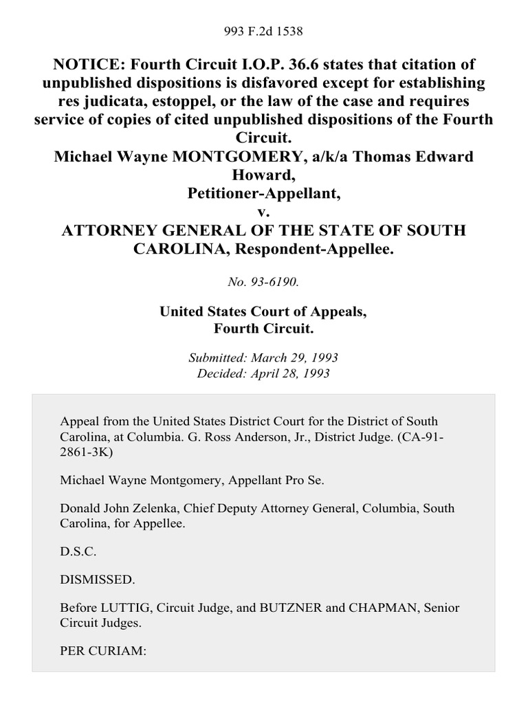 Michael Wayne Montgomery, A/K/A Thomas Edward Howard v. Attorney ...