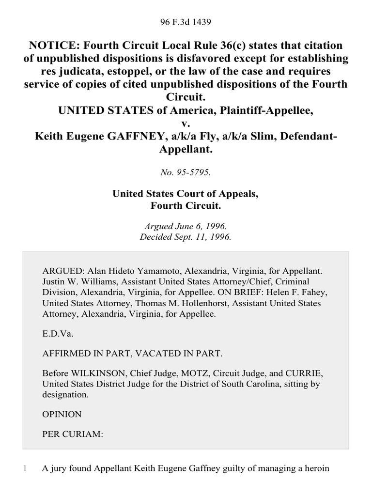 United States v. Keith Eugene Gaffney, A/K/A Fly, A/K/A Slim, 96 F.3d ...