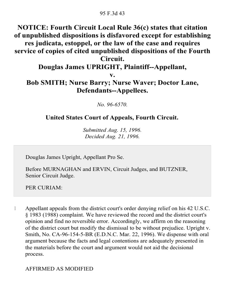 Douglas James Upright v. Bob Smith Nurse Barry Nurse Waver Doctor Lane ...