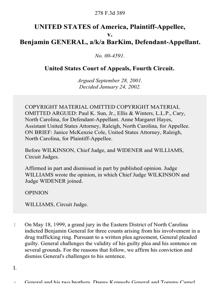 United States v. Benjamin General, A/K/A Barkim, 278 F.3d 389, 4th Cir ...