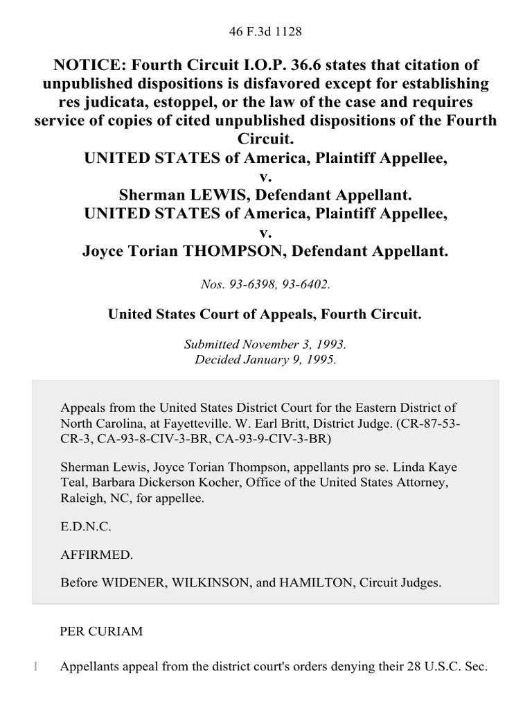 United States v. Sherman Lewis, United States of America v. Joyce ...