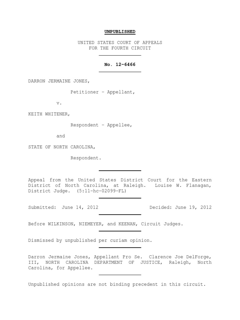 Darron Jones v. Keith Whitener, 4th Cir. (2012) | PDF