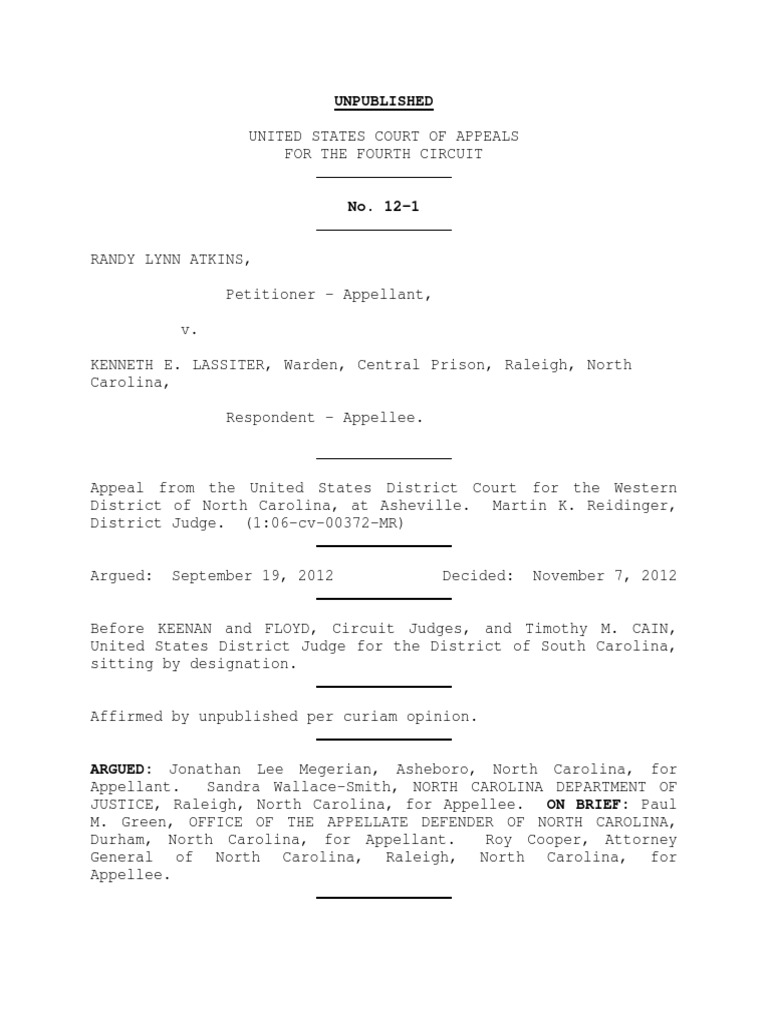 Randy Atkins v. Kenneth Lassiter, 4th Cir. (2012) | PDF | Antiterrorism ...