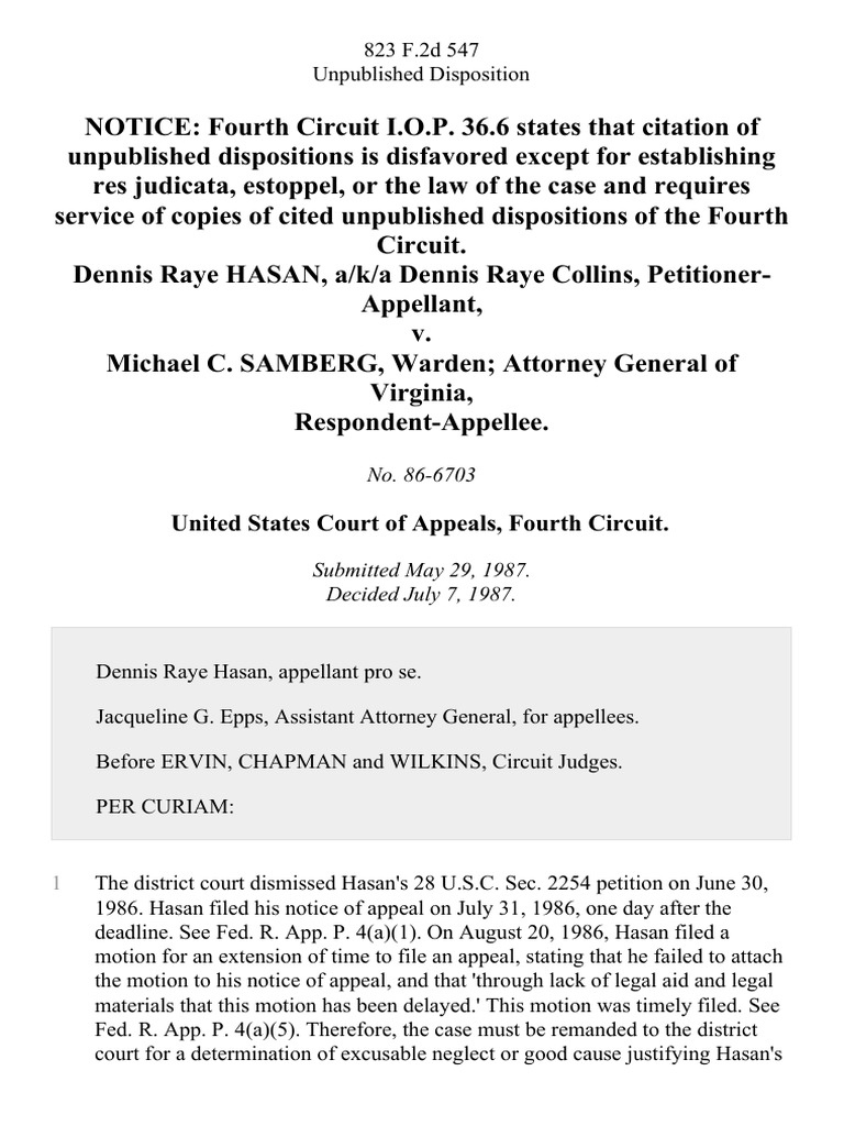 Dennis Raye Hasan, A/K/A Dennis Raye Collins v. Michael C. Samberg ...