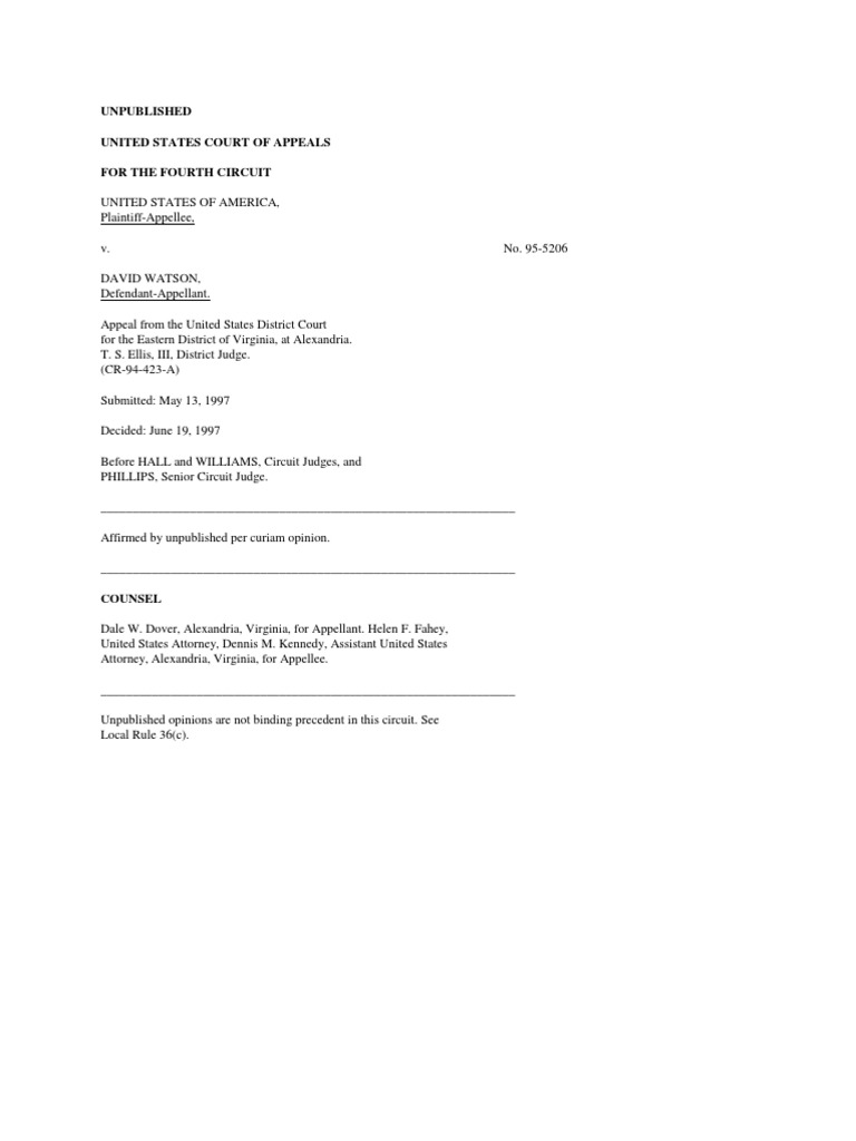 United States V Watson 4th Cir 1997 Pdf United States District